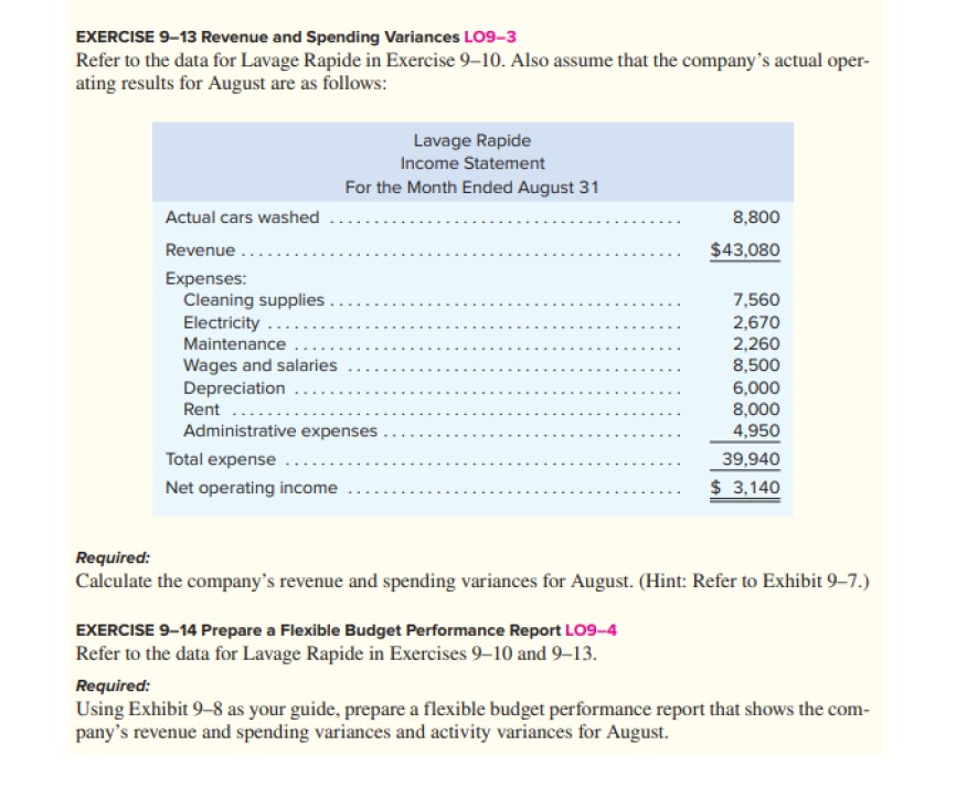 Solved EXERCISE 9-13 Revenue and Spending Variances LO9-3 | Chegg.com