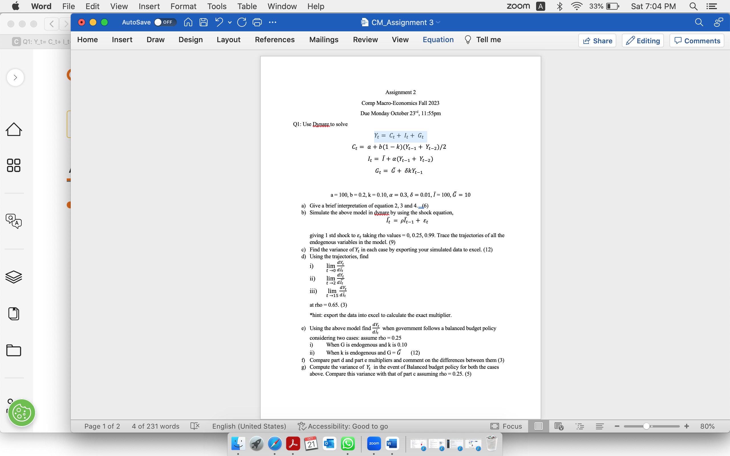 Solved Q1: Use Dynare to solve Y_t= C_t+ I_t+ G_t C_t= | Chegg.com