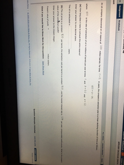 Solved (MATH (b) The oil price is a constant $20 per barrel, | Chegg.com