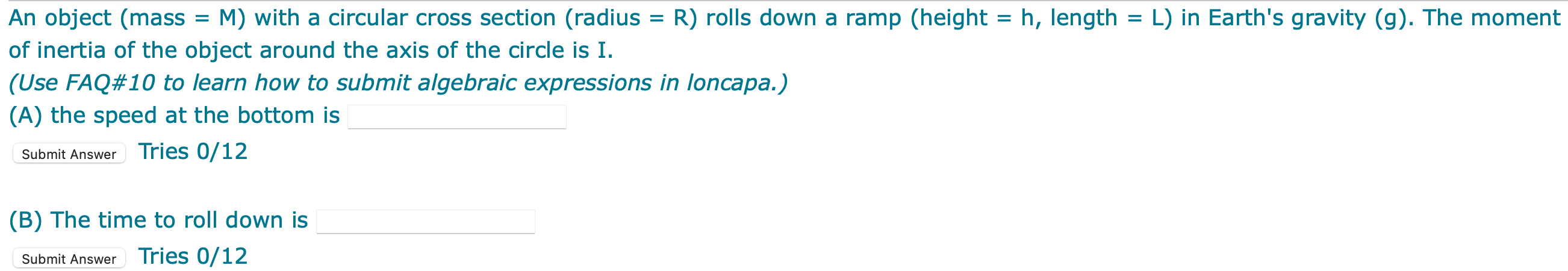 Solved An object (mass =M ) with a circular cross section | Chegg.com