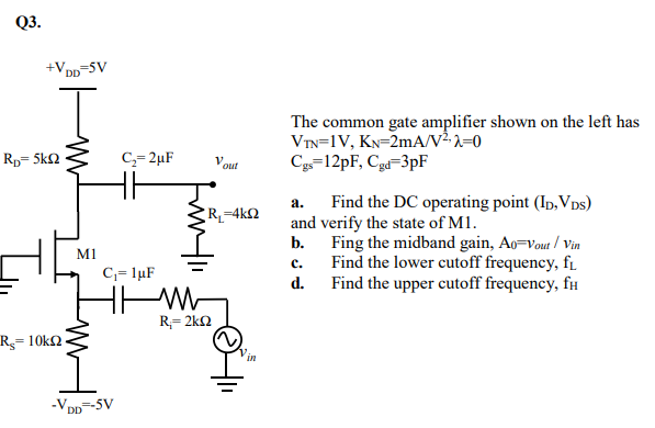 Solved The common gate amplifier shown on the left has VTN=1 | Chegg.com