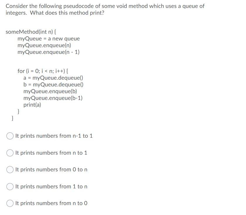 Solved Consider The Following Pseudocode Of Some Void Method