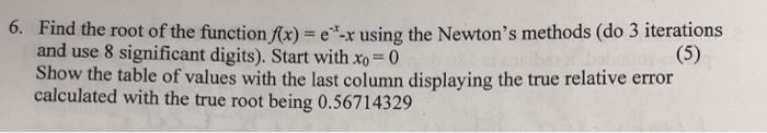 Solved 6 Find The Root Of The Function Fx E X Using The 6914
