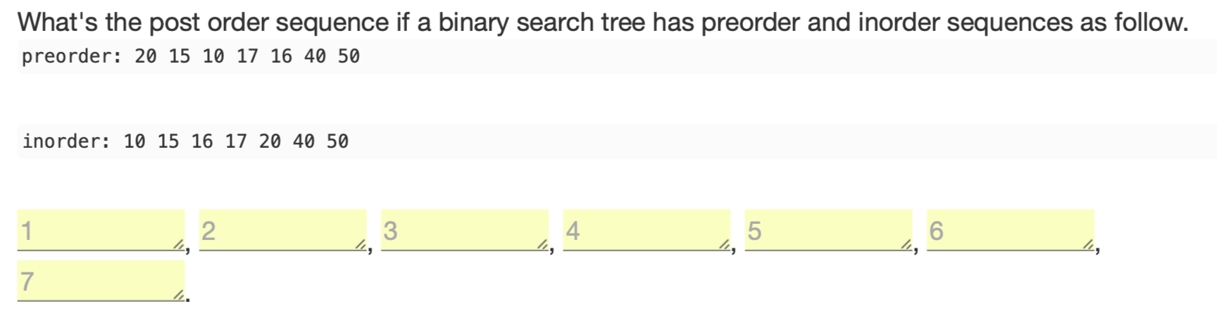 Solved What's the post order sequence if a binary search | Chegg.com