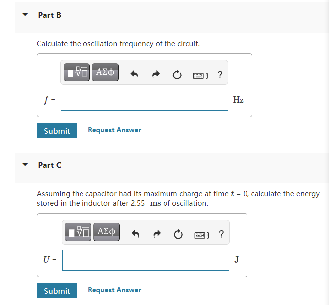 Solved An L C Circuit Containing An 80 0 Mh Inductor And A