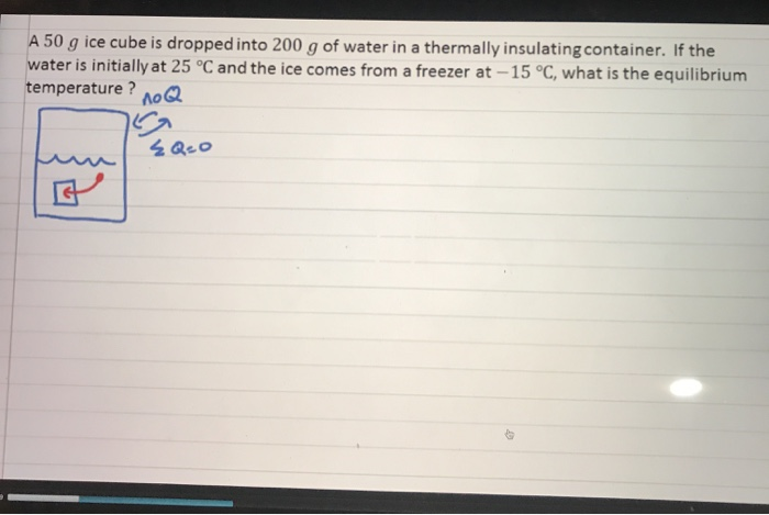 Solved A 50 g ice cube is dropped into 200 g of water ina | Chegg.com