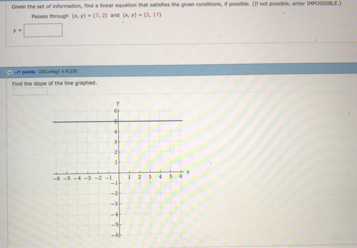 Solved Given The Set Of Information Find A Linear Equation