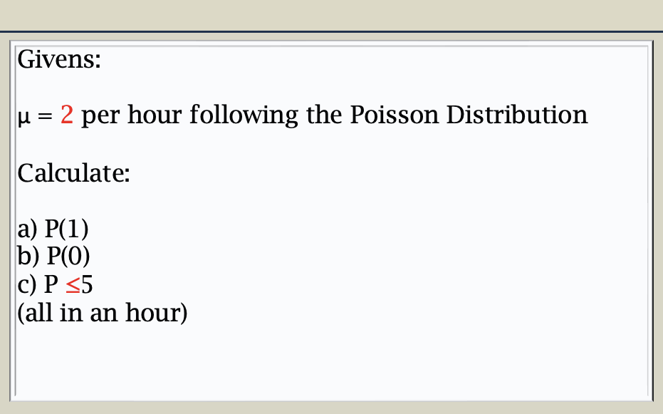 Solved Givens: μ=2 per hour following the Poisson | Chegg.com