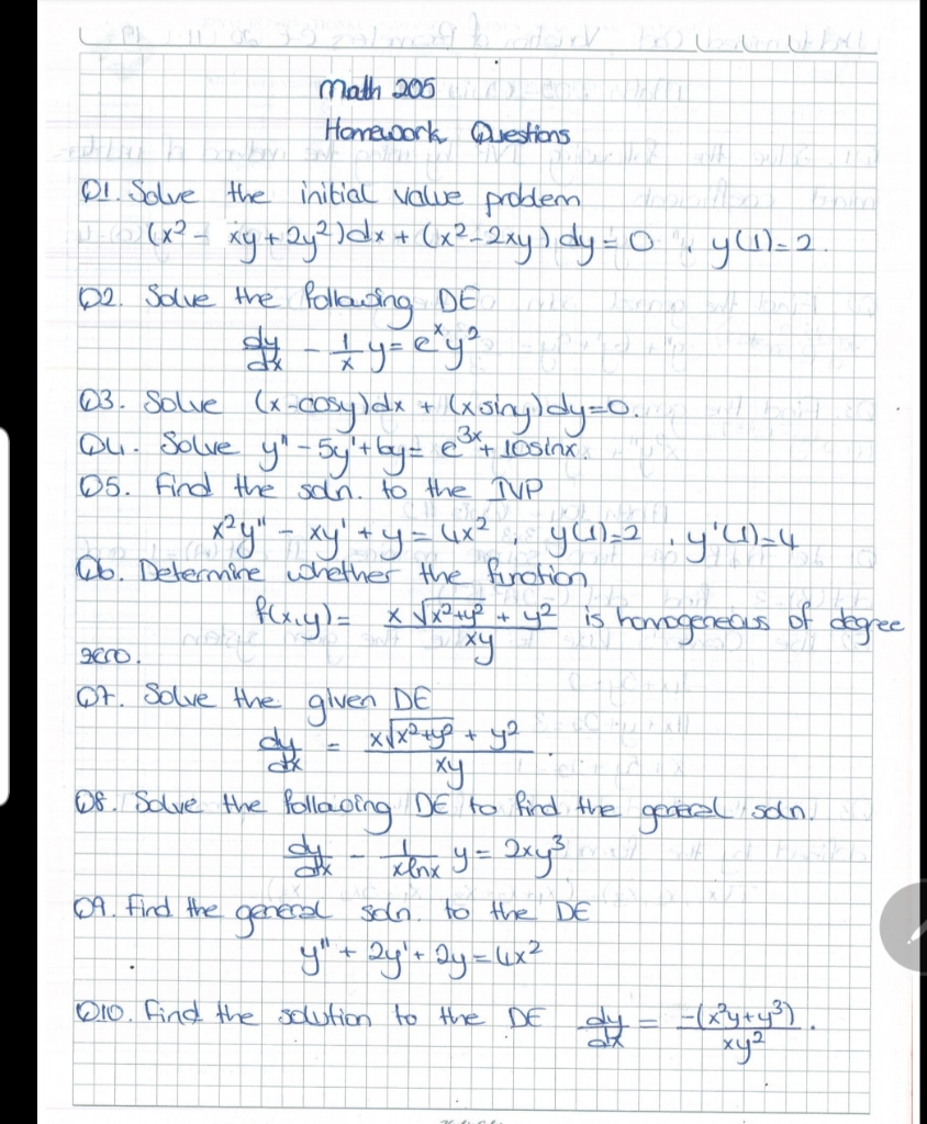 Solved Math 205 Homework Questions 01. Solve the initial | Chegg.com