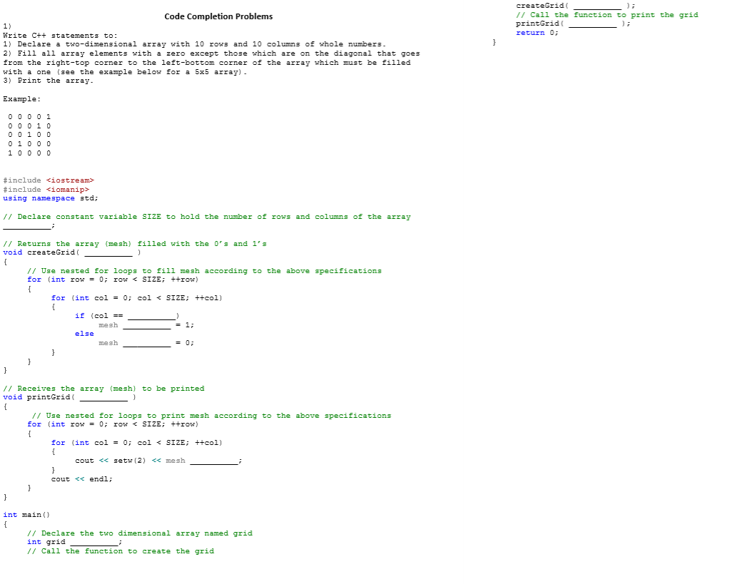 Solved Code Completion Problems CreateGrid 1 Call The Chegg