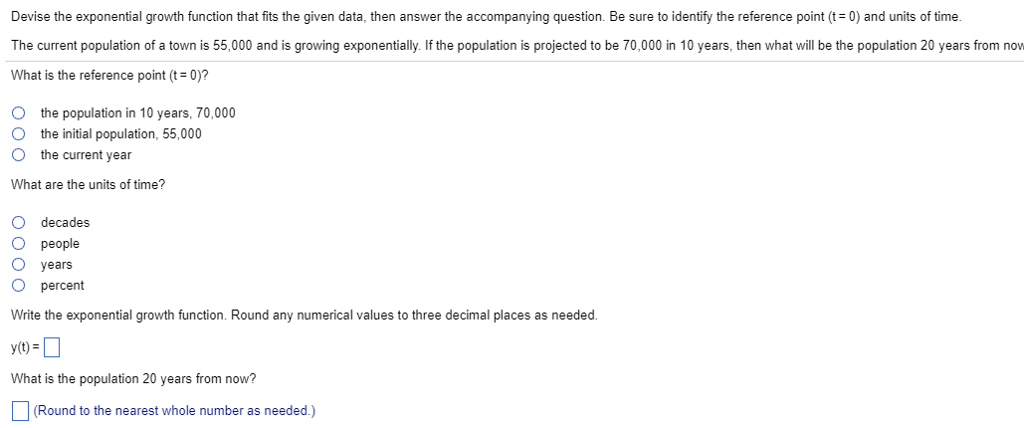 Solved Devise The Exponential Growth Function That Fits The 1843