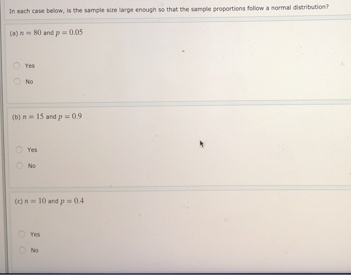 Solved In each case below, is the sample size large enough | Chegg.com