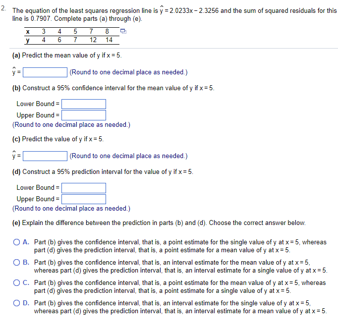 Solved The equation of the least squares regression line is | Chegg.com