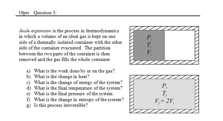 Solved 10pts Question 3: E P Joule expansion is the process | Chegg.com