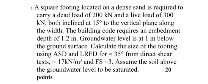 3. A square footing located on a dense sand is | Chegg.com