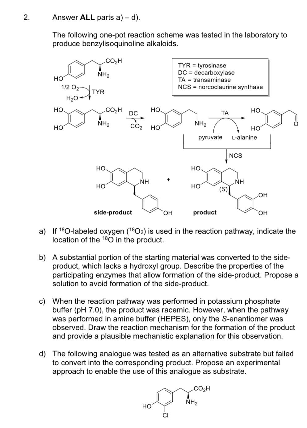 Solved 2. Answer ALL parts a)d). The following one-pot | Chegg.com