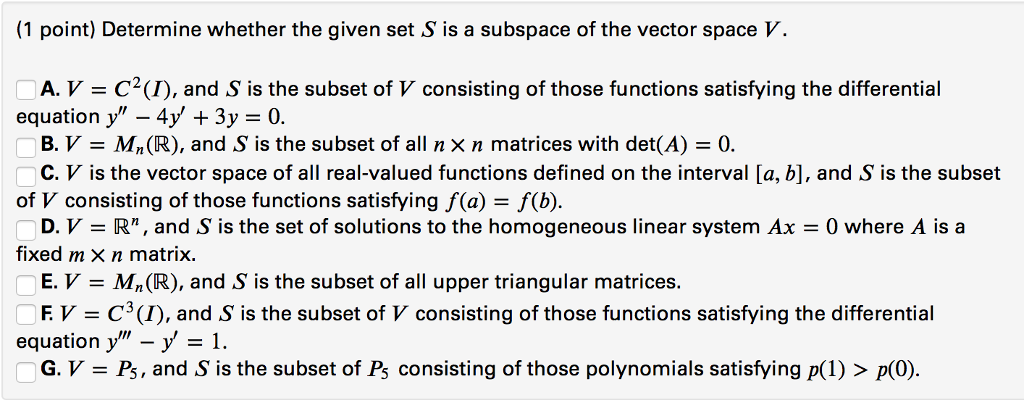Solved 1 Point Which Of The Following Sets Are Subspaces 0842