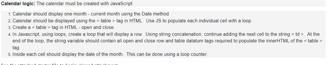 Solved Calendar logic: The calendar must be created with | Chegg.com