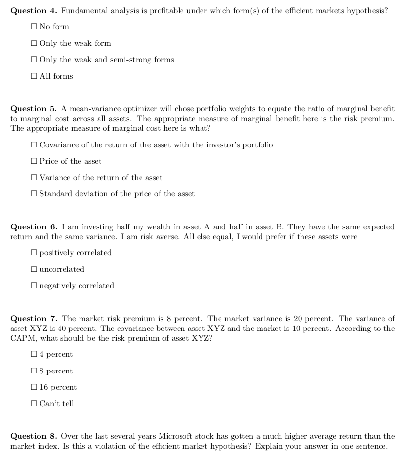 Solved Question 1 According To The Capm In A Graph With