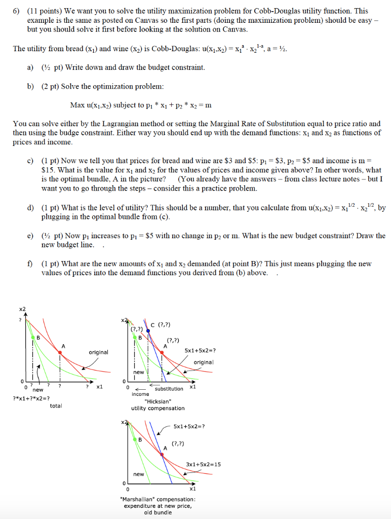 6) (11 points) We want you to solve the utility | Chegg.com