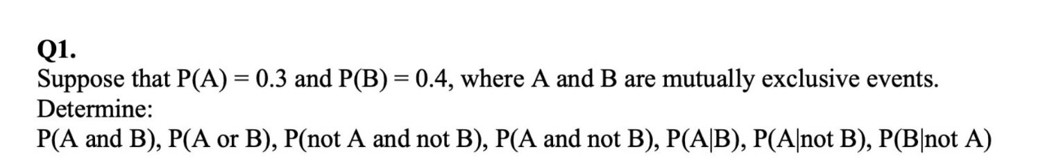 Solved Q1. Suppose that P(A)=0.3 and P(B)=0.4, where A and B | Chegg.com
