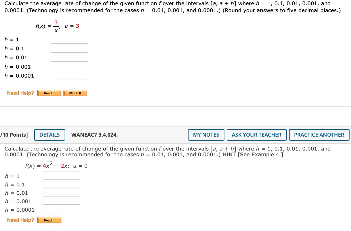 Solved Calculate the average rate of change of the given | Chegg.com