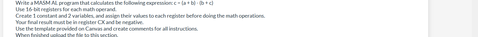 Solved Write a MASM AL program that calculates the following | Chegg.com