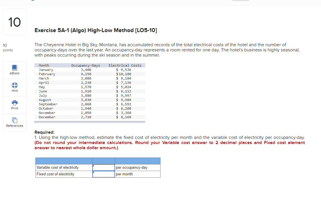 Solved 10 Exercise 5A-1 (Algo) High-Low Method [LO5-10] 10 | Chegg.com