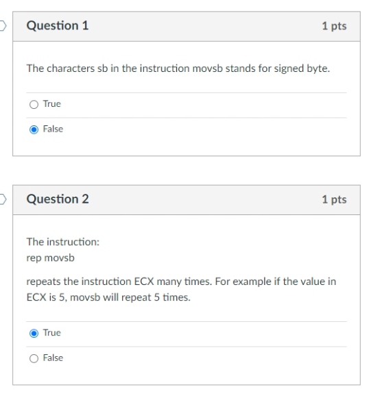 Solved The characters sb in the instruction movsb stands for | Chegg.com