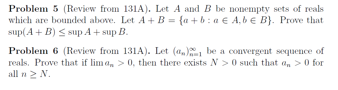 Problem 5 Review From 131a Let A And B Be Nonempty 