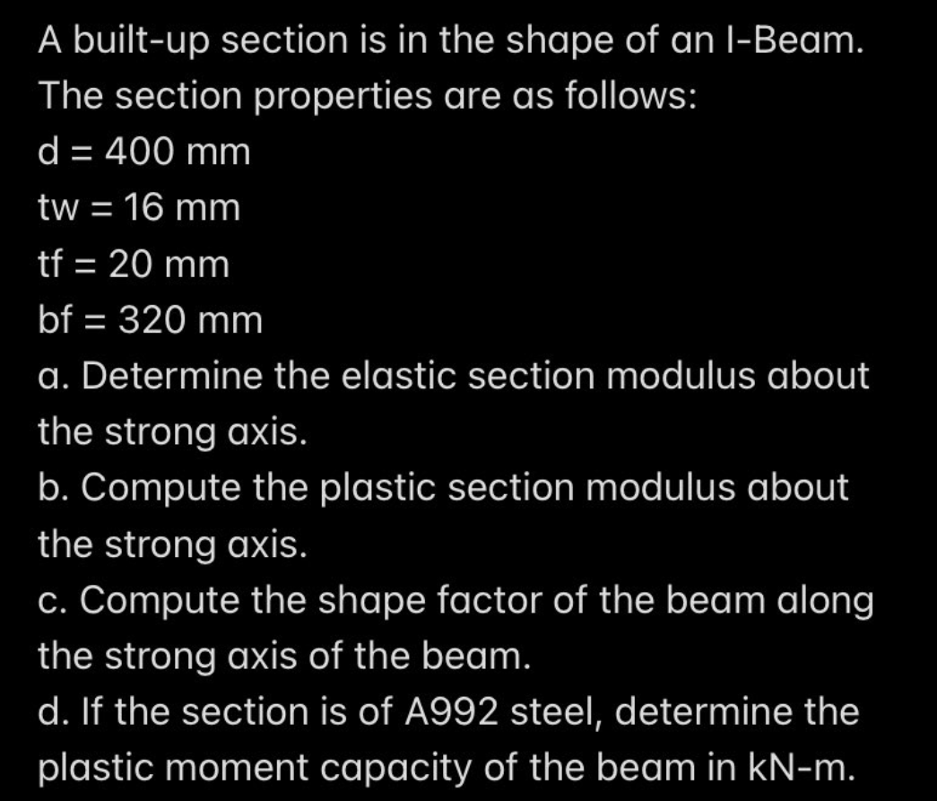 Solved A built-up section is in the shape of an I-Beam. The | Chegg.com