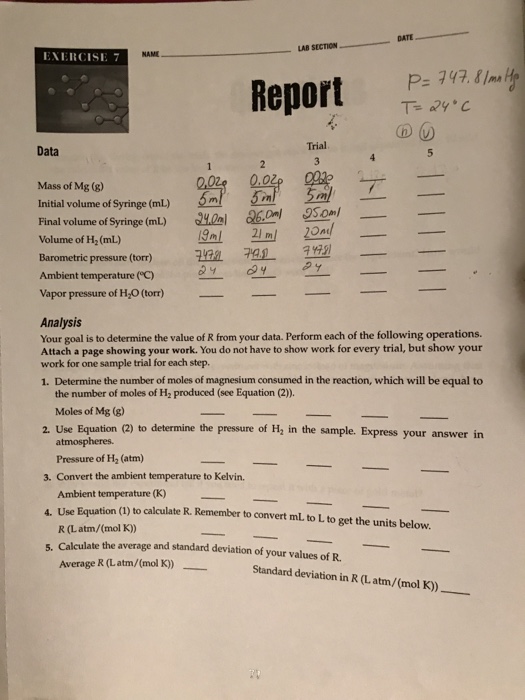 Solved DATE LAB SECTION EXERCISE 7 NAME Report Trial Data | Chegg.com