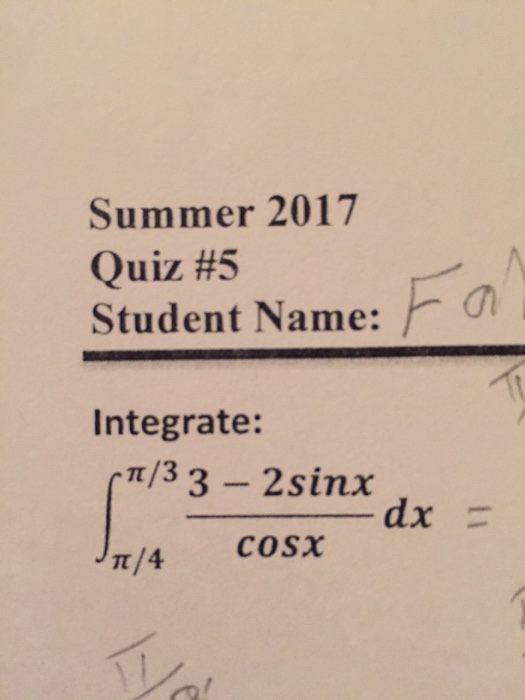 Solved Integrate: integral^pi/3 _pi/4 3 - 2 sin x/cos x dx | Chegg.com