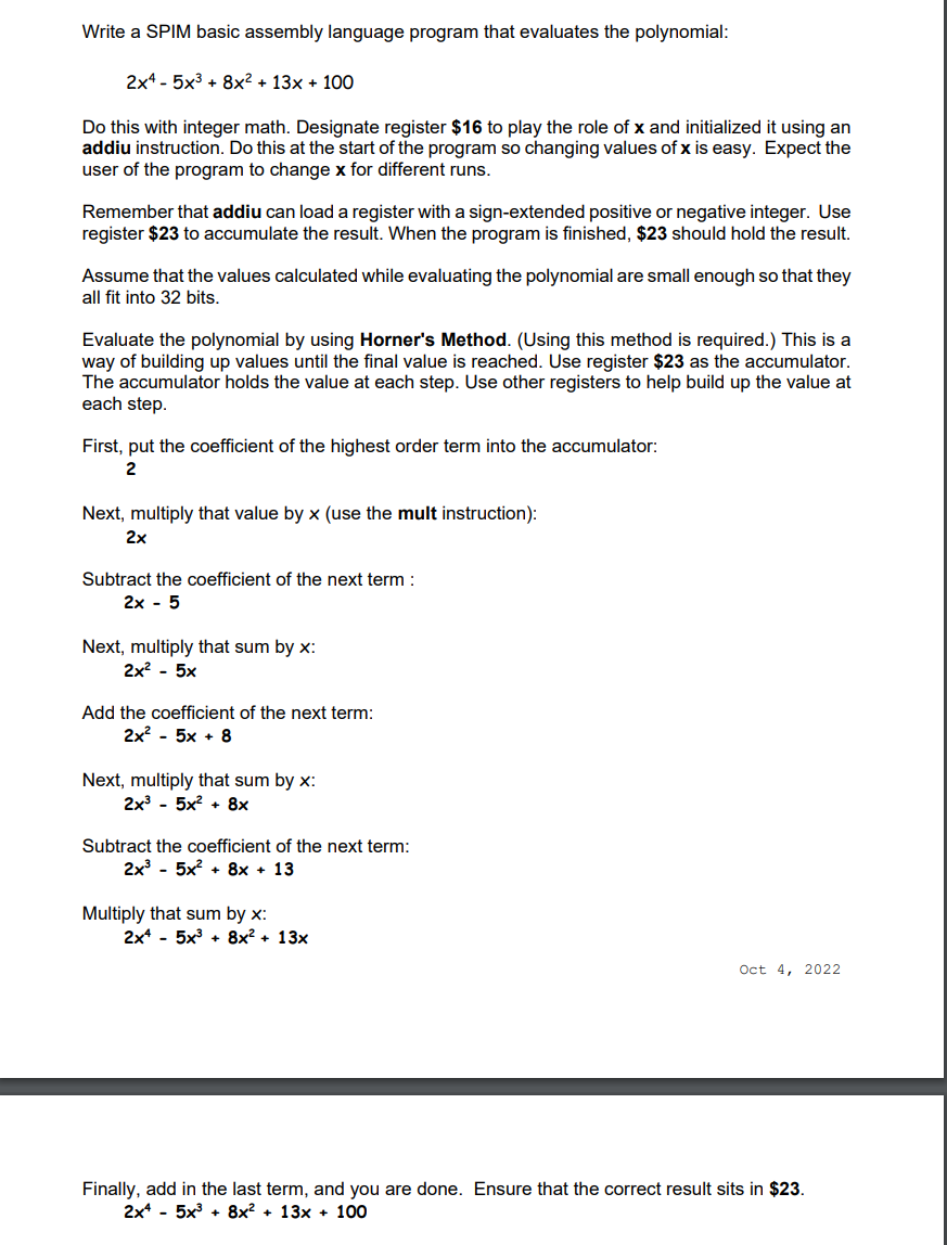 Write a SPIM basic assembly language program that | Chegg.com