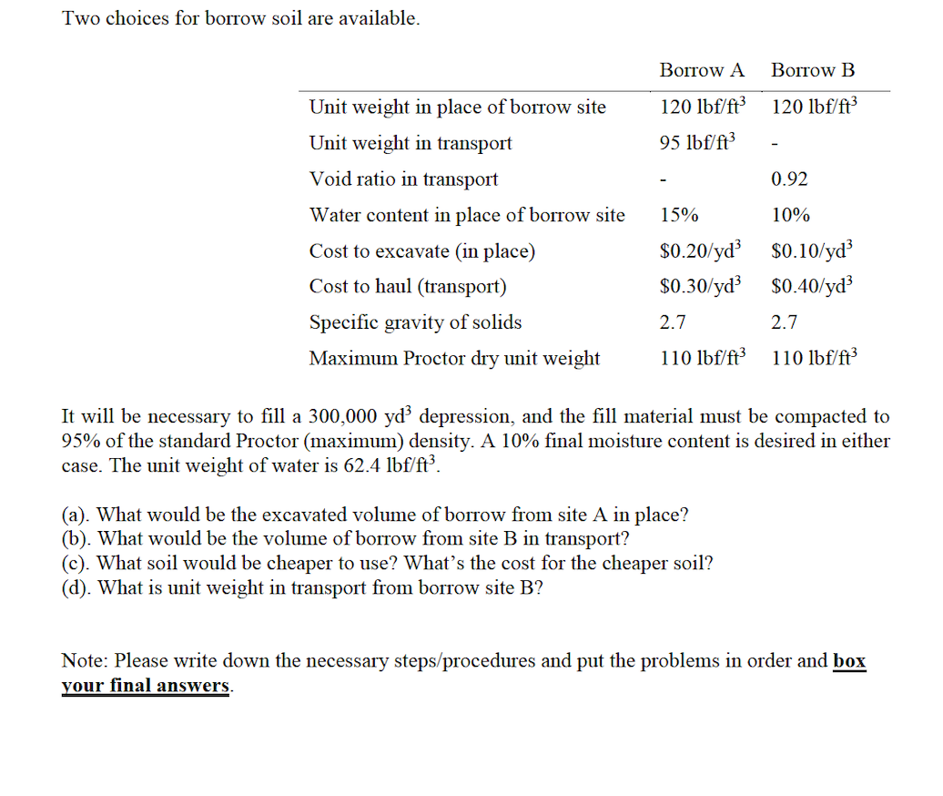 Solved Two choices for borrow soil are available Borrow A | Chegg.com