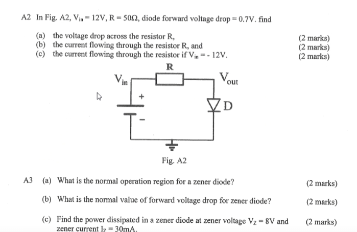 Solved A2 In Fig. A2,Vin =12 V,R=50Ω, diode forward voltage | Chegg.com