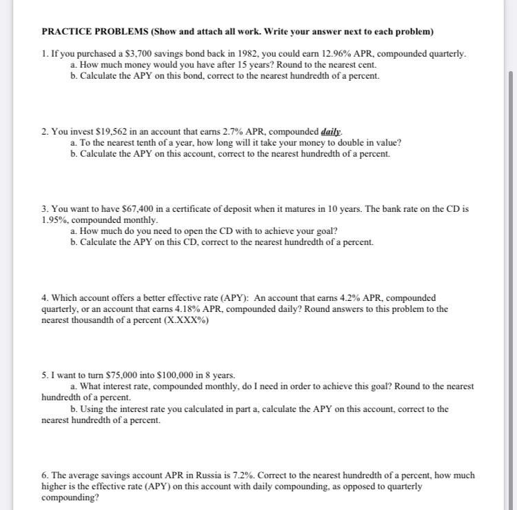 Solved Practice Problems Show And Attach All Work Write 