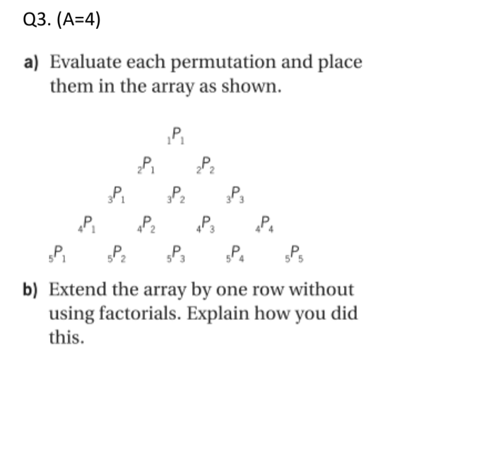 Solved Q3. (A=4) a) Evaluate each permutation and place them | Chegg.com