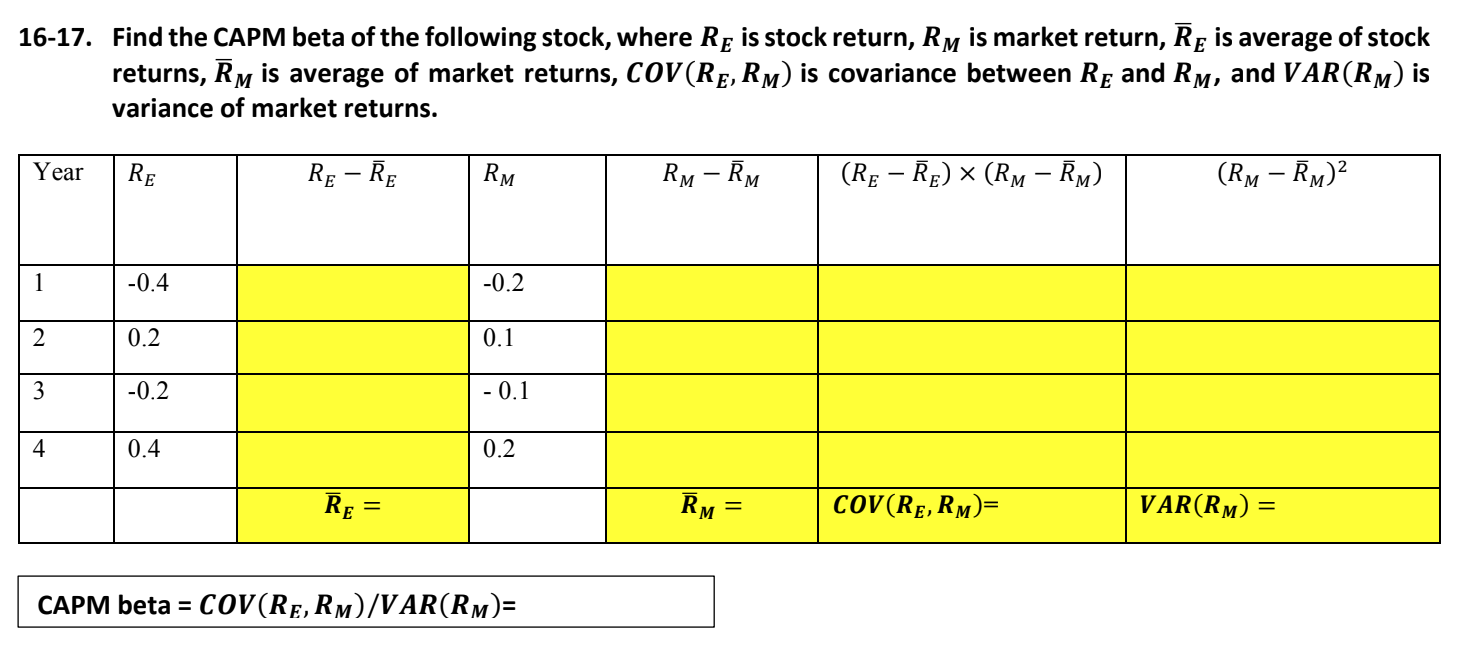 16-17. Find the CAPM beta of the following stock, | Chegg.com