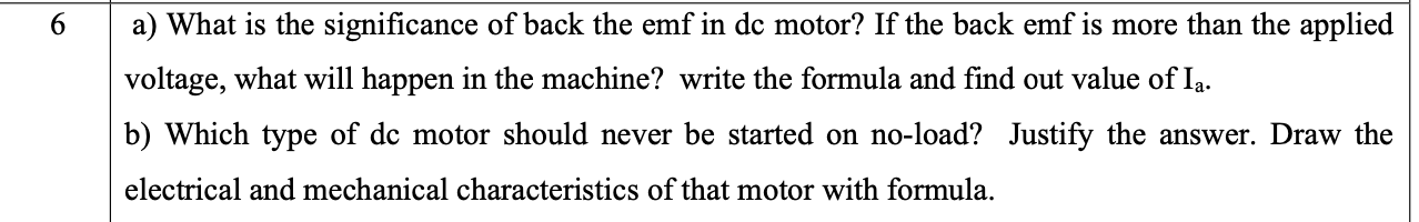 Solved a) What is the significance of back the emf in dc | Chegg.com