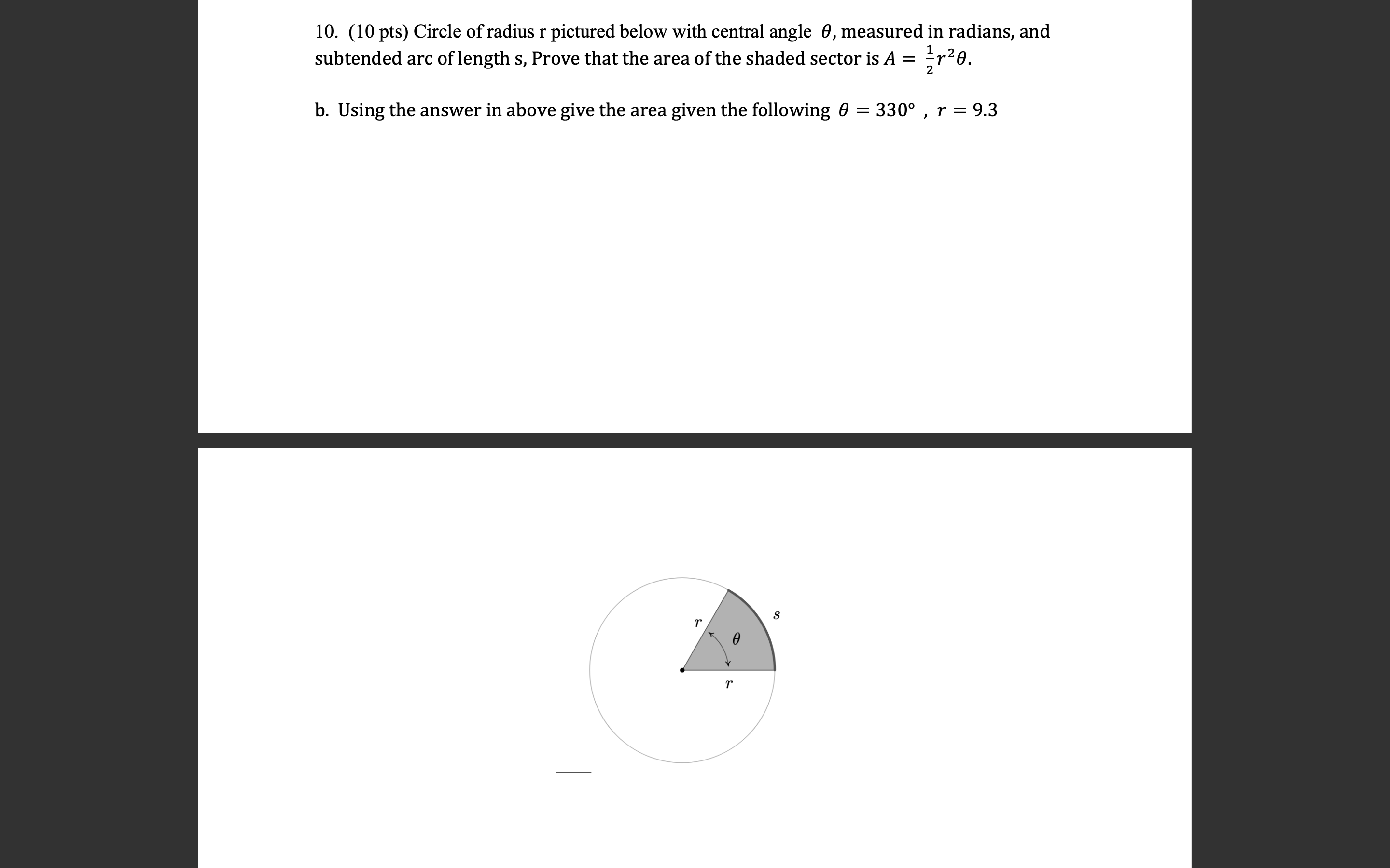 Solved 10. ﻿Circle of radius r ﻿pictured below with central | Chegg.com