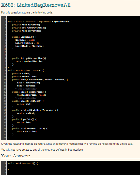 Solved X682: LinkedBagRemove All For this question assume | Chegg.com
