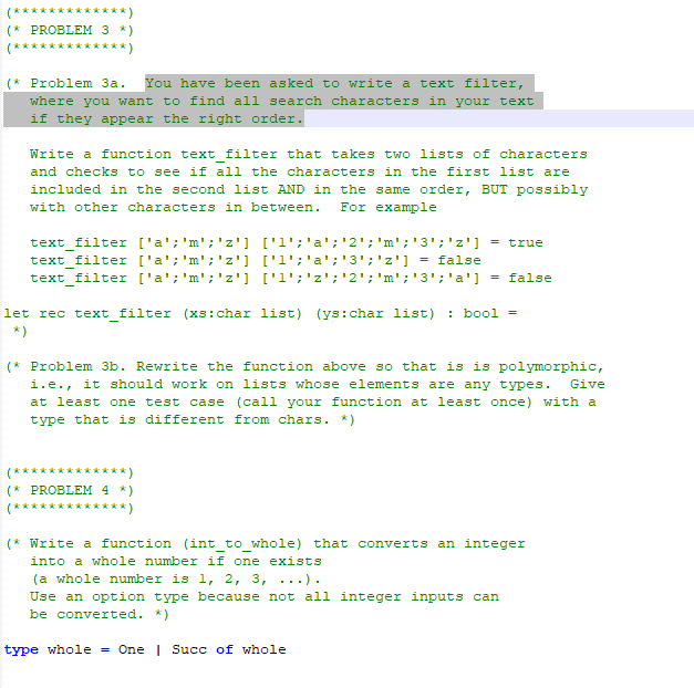 Solved (*************) (* PROBLEM 3 *) *******) (* Problem | Chegg.com