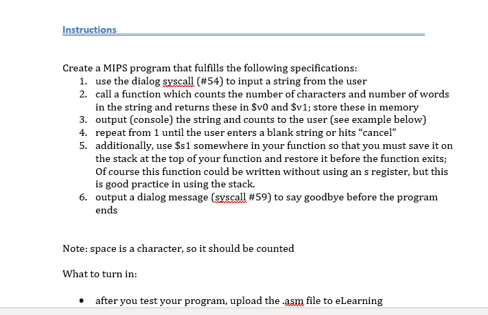Solved Instructions Create A Mips Program That Fulfills The 