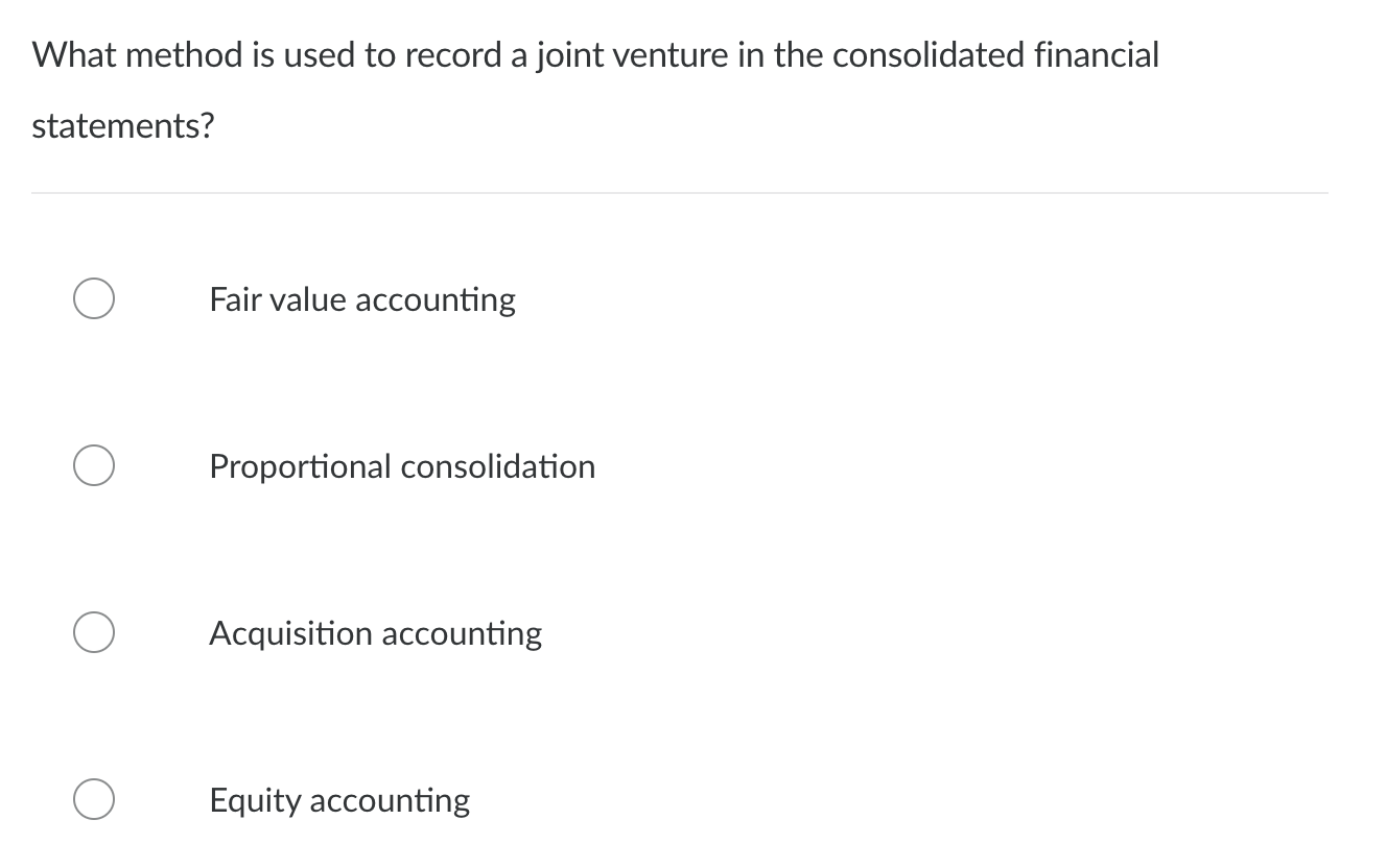 Solved What method is used to record a joint venture in the | Chegg.com