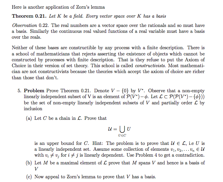 Solved a Here is another application of Zorn's lemma Theorem | Chegg.com