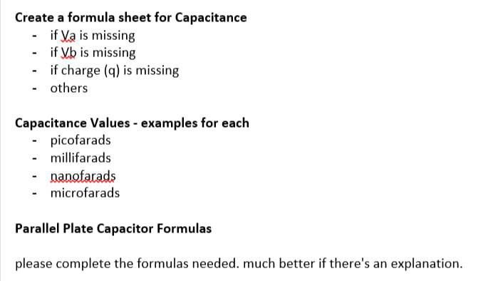 Create a formula sheet for Capacitance - if Va is | Chegg.com