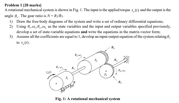 Solved Problem 1 [20 marks] A rotational mechanical system | Chegg.com
