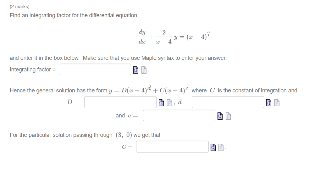 Solved (2 marks) Find an integrating factor for the | Chegg.com