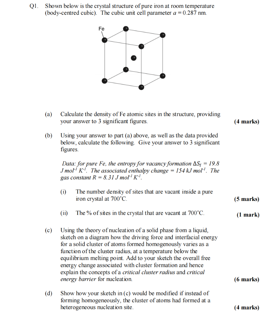 Solved Q1. Shown below is the crystal structure of pure iron | Chegg.com